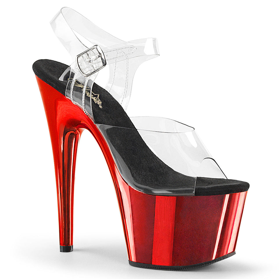 Pleaser Adore-708 in Clear/Red Chrome – Pleaser Shoes